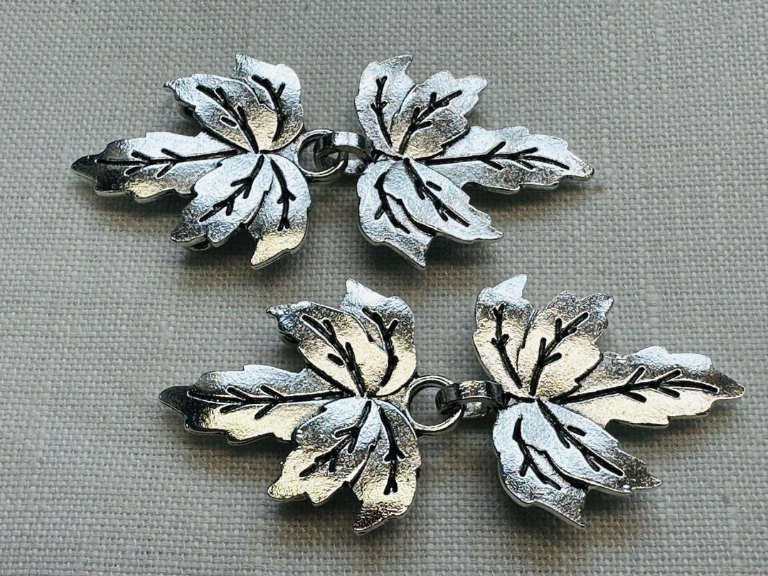 Silver Tone Metal Leaf Clasps – Decorative Botanical Fasteners Set of 2 ...