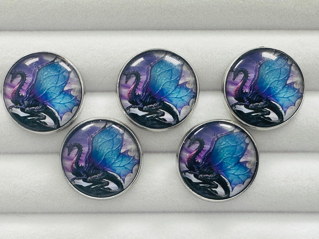 Dragon Buttons 22mm a Set of Five Glass and Metal Twilight Sky Themed ...