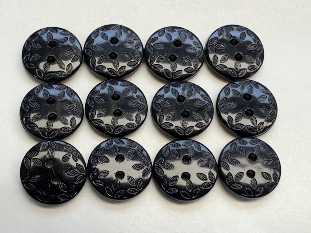 Black Buttons 15mm a Set of Twelve Textured Leaf Design - Etsy
