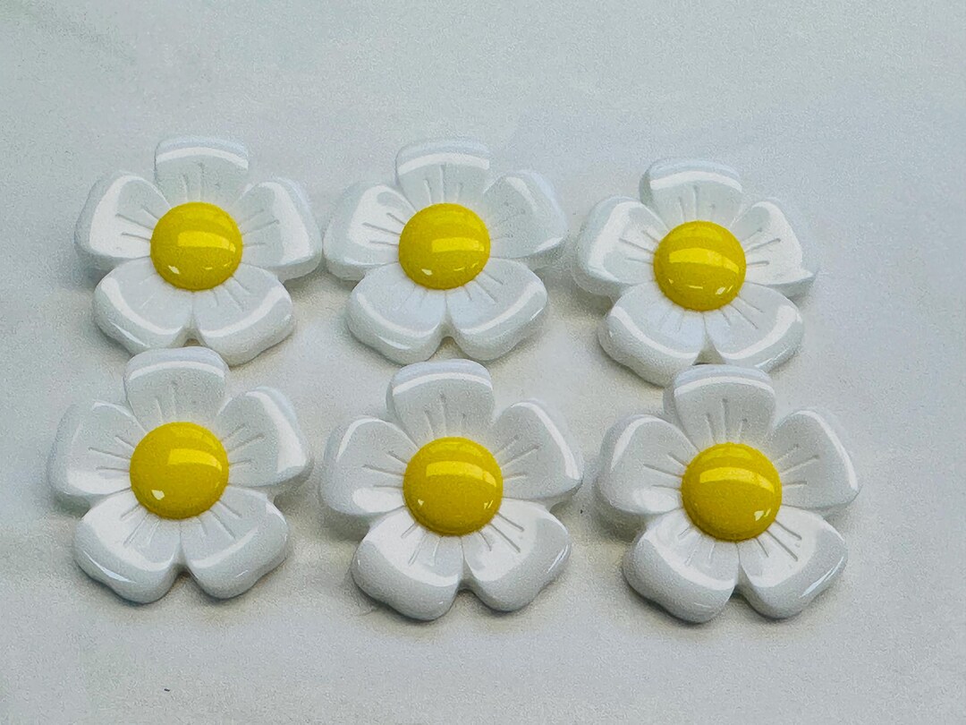 Daisy Buttons White and Yellow 34mm a Set of Six With a Glossy Finish ...