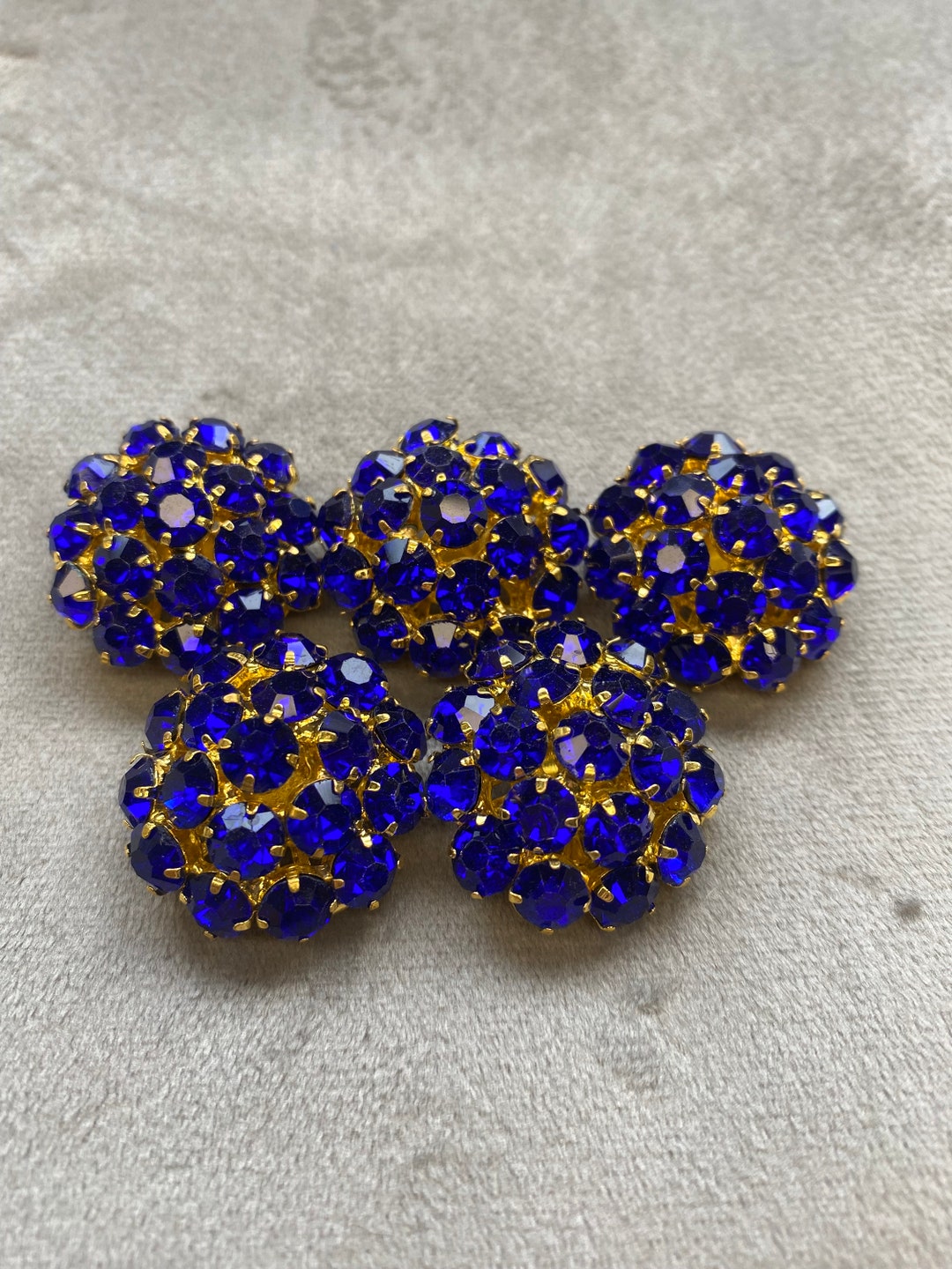 Rhinestone Buttons Royal Blue and Gold Tone 25mm a Set of 5 - Etsy