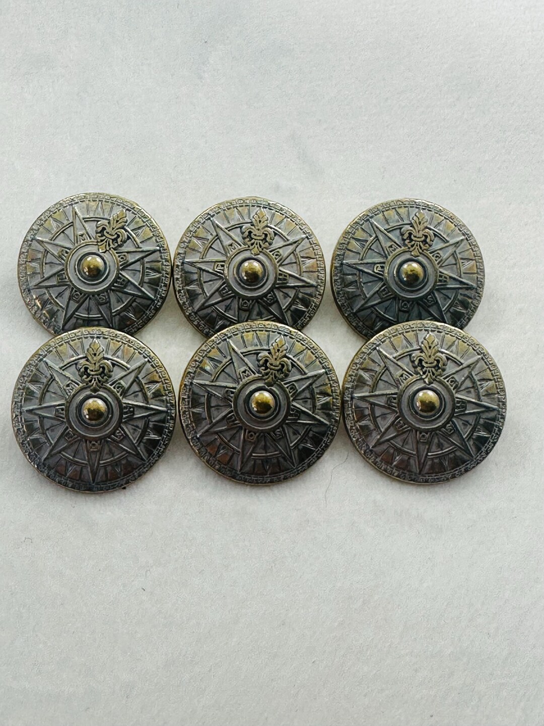 Metal Buttons Gold and Silver Tone Compass Design 23mm a Set of 6 ...