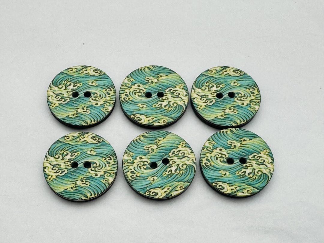 Ocean Waves Buttons 23mm Green Tones Sew Through Sold as a Set of Six ...