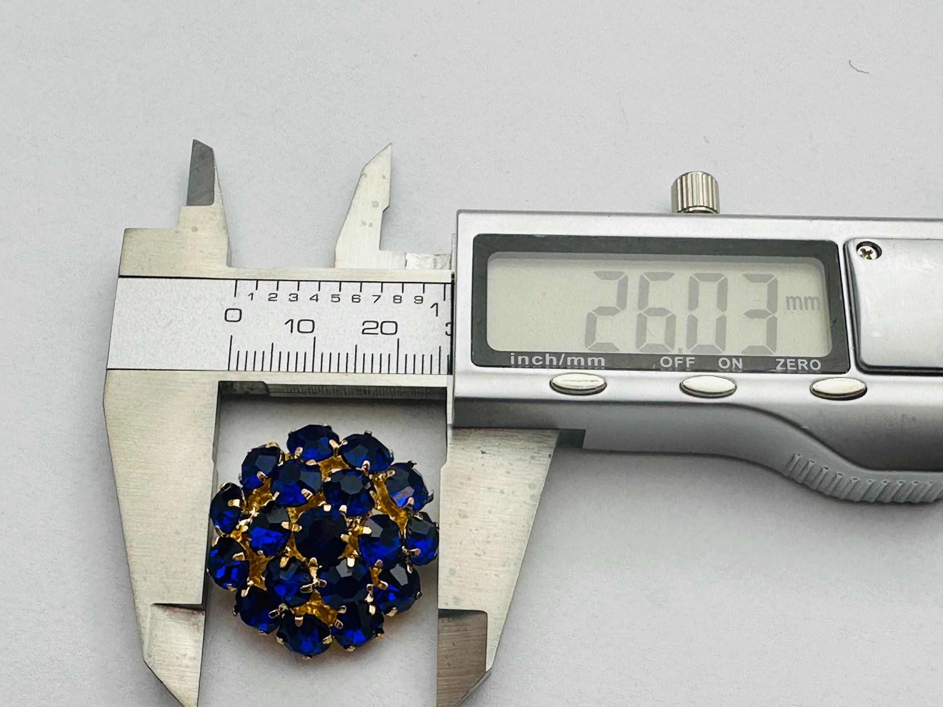 Rhinestone Buttons 26mm Royal Blue in Gold-tone Metal on a Shank a Set ...