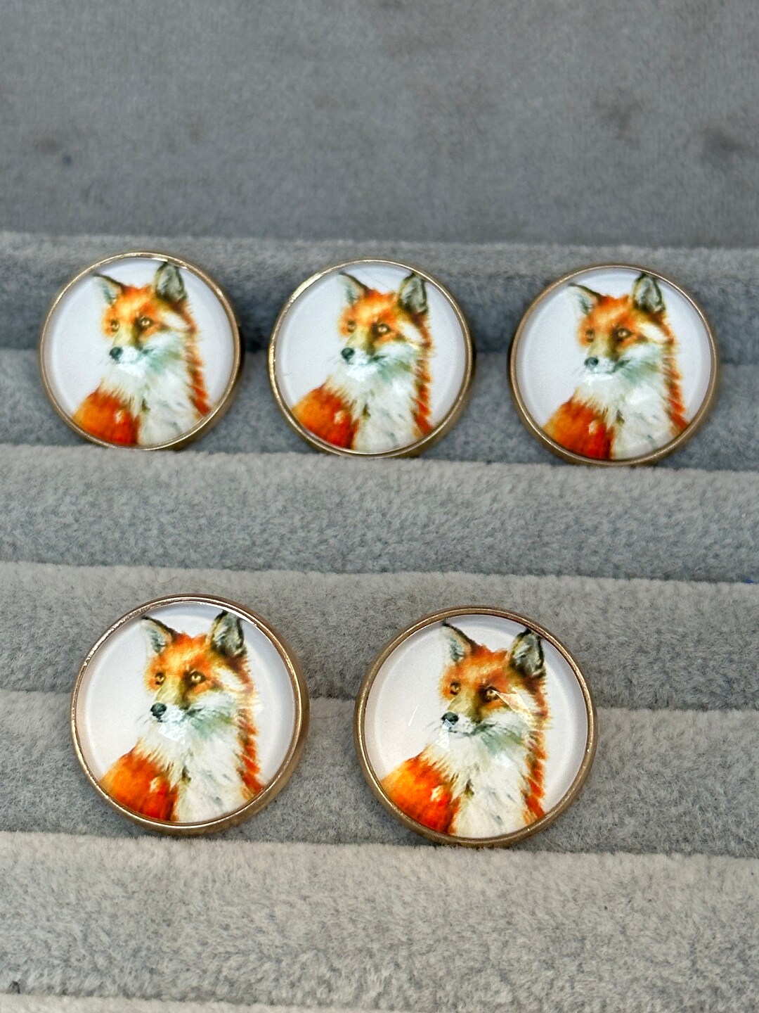 Fox Buttons Art Style in Glass and Metal 22mm a Set of 5 - Etsy
