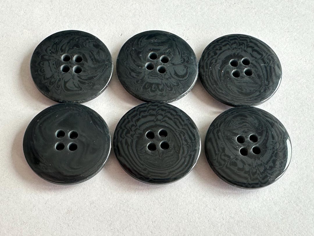 Charcoal Grey Button 23mm With a Subtle Watermark Design Four Hole Sew ...