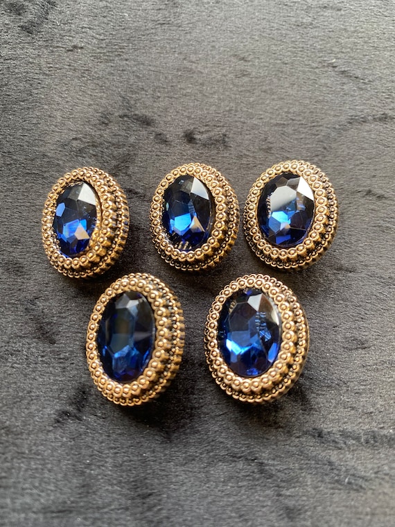 Jewel Buttons Sapphire Blue in a Gold Tone Metal Setting 21mm - Etsy