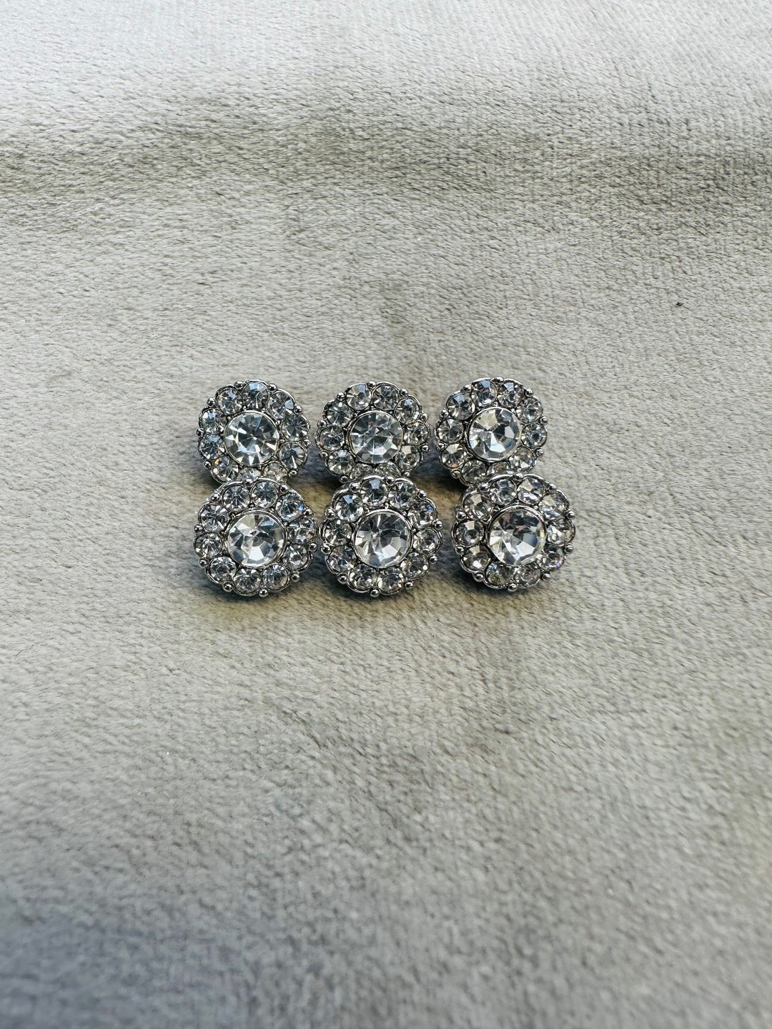 Rhinestone Buttons Silver Set in Silver-tone Metal 11mm a Set of 6 ...