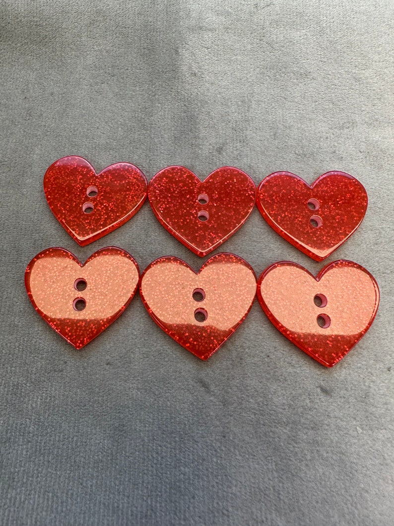 Glitter Heart Buttons Red Opaque Effect 32mm a Set of 6 - Etsy