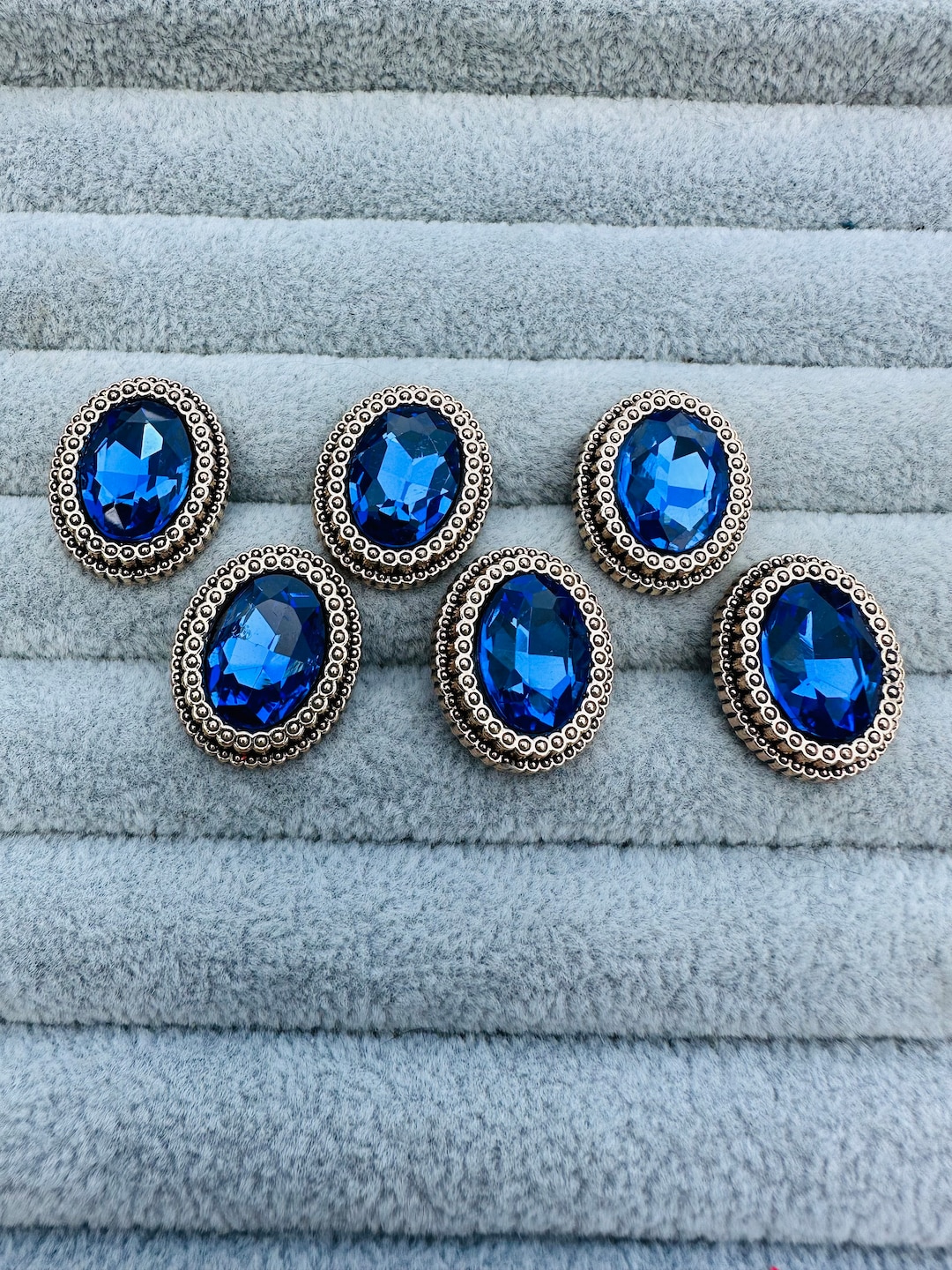 Jewel Buttons Sapphire Blue in a Gold Tone Metal Setting 21mm X 17mm a ...