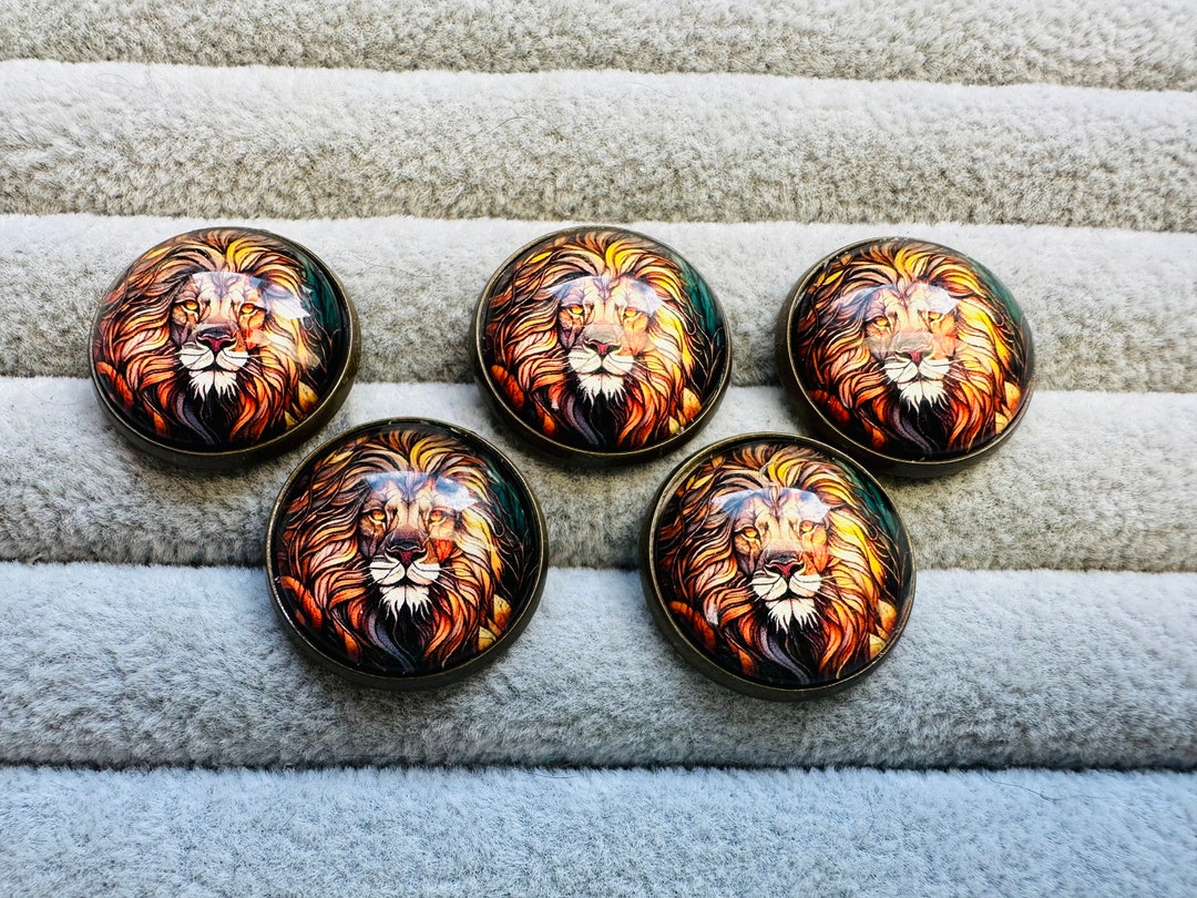 Lion Buttons 21mm a Set of 5 Glass and Metal - Etsy