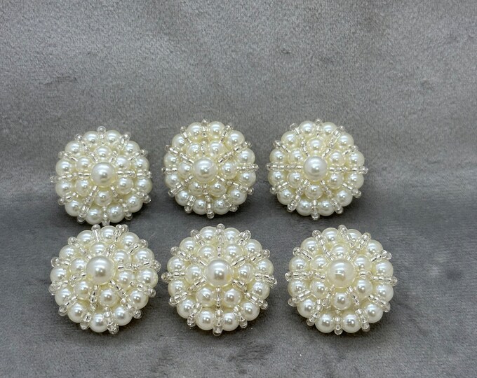 Faux Pearl Beaded Buttons White and Silver Effect 28mm a Set of 6 - Etsy