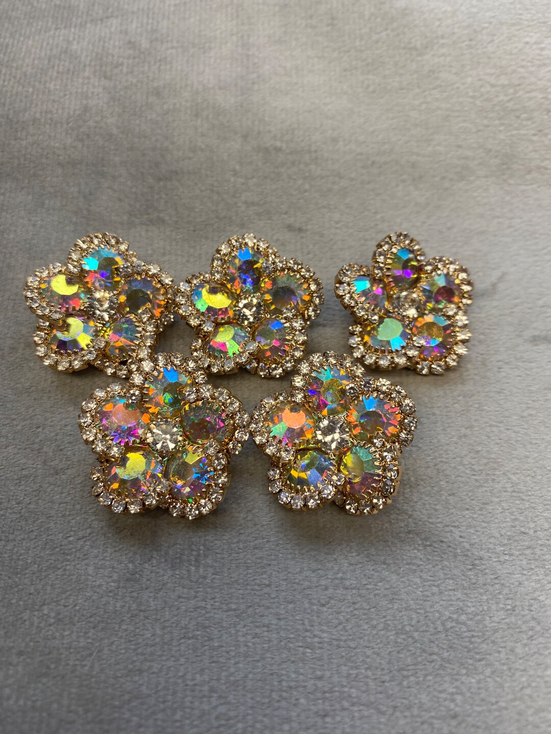 Rhinestone Buttons Rainbow Flower Design in a Metal Setting 24mm a Set ...