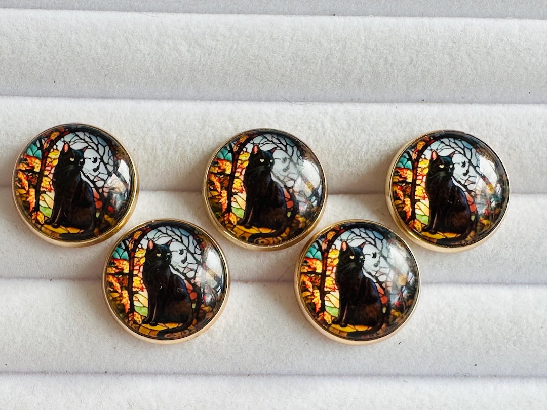 Black Cat Buttons 22mm Made From Glass and Metal With a Woodland ...