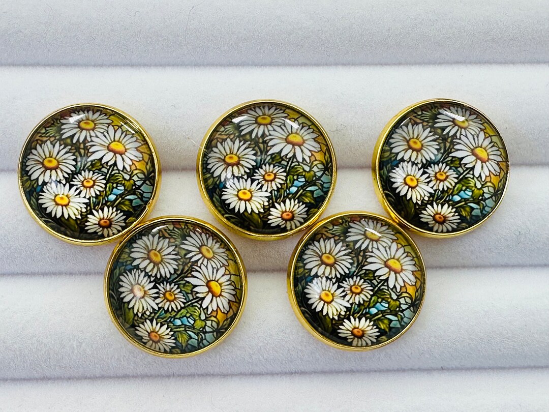 Daisy Buttons 22mm a Set of 5 Glass and Metal Multicoloured - Etsy