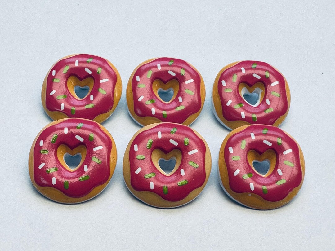 Donut Buttons Pink Iced Design 23mm on a Shank a Set of Six - Etsy