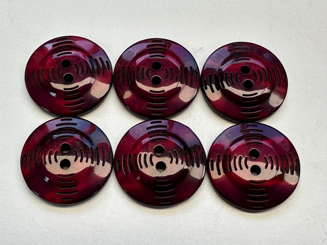 Burgundy Buttons 23mm Glossy Cut Design a Set of Six - Etsy