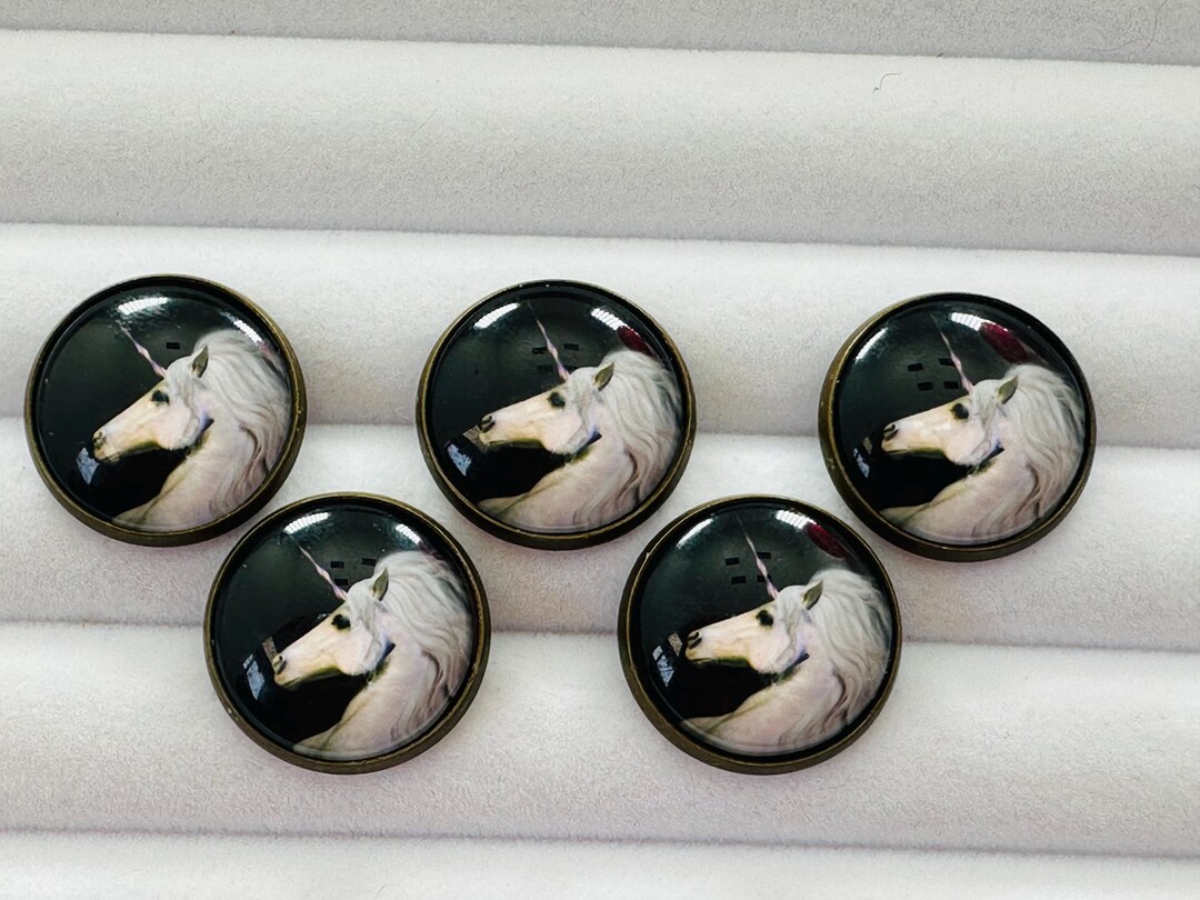 Unicorn Buttons Fantasy Style 22mm a Set of Five in Glass and Metal - Etsy