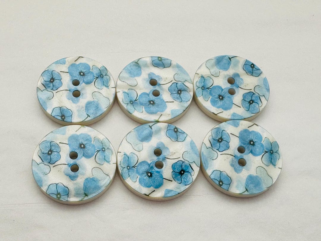 Blue Flower Print Buttons: Pearly Finish, 23mm (set of Six) - Etsy