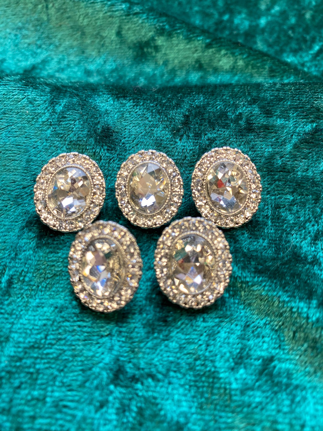 Rhinestone Buttons Silver in a Metal Setting Oval Design 13mm - Etsy