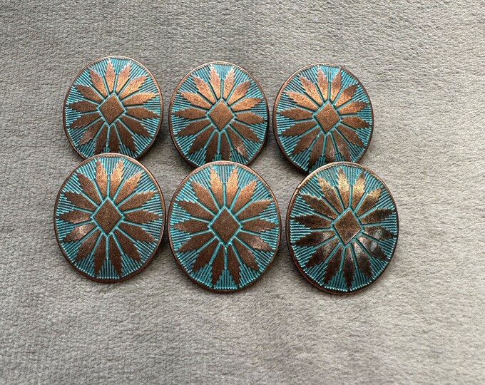 Metal Buttons Copper Tone and Turquoise 21mm a Set of 6 - Etsy