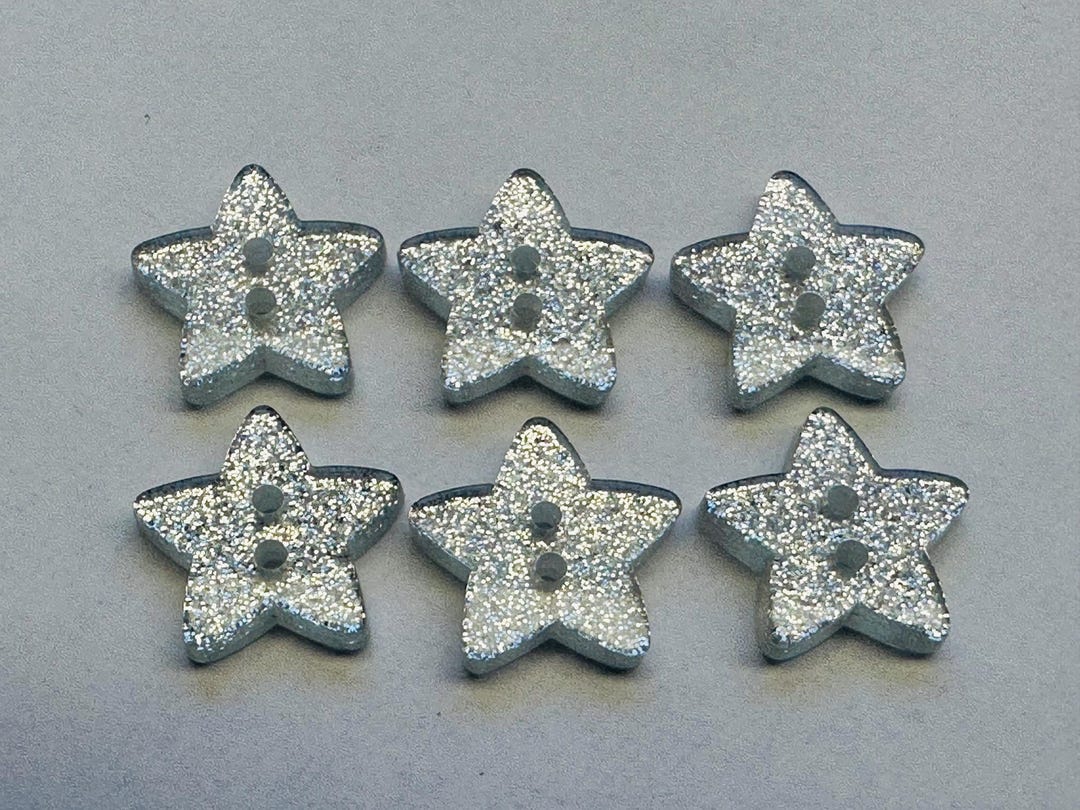 Glitter Star Buttons Silver and Clear Sew-through 17mm a Set of 6 - Etsy