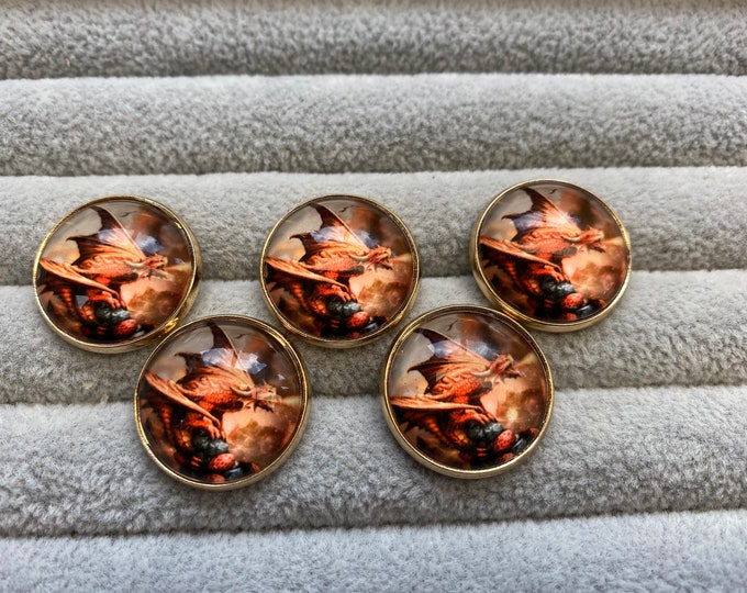 Dragon Buttons Glass Set in Metal 21mm a Set of 5 - Etsy