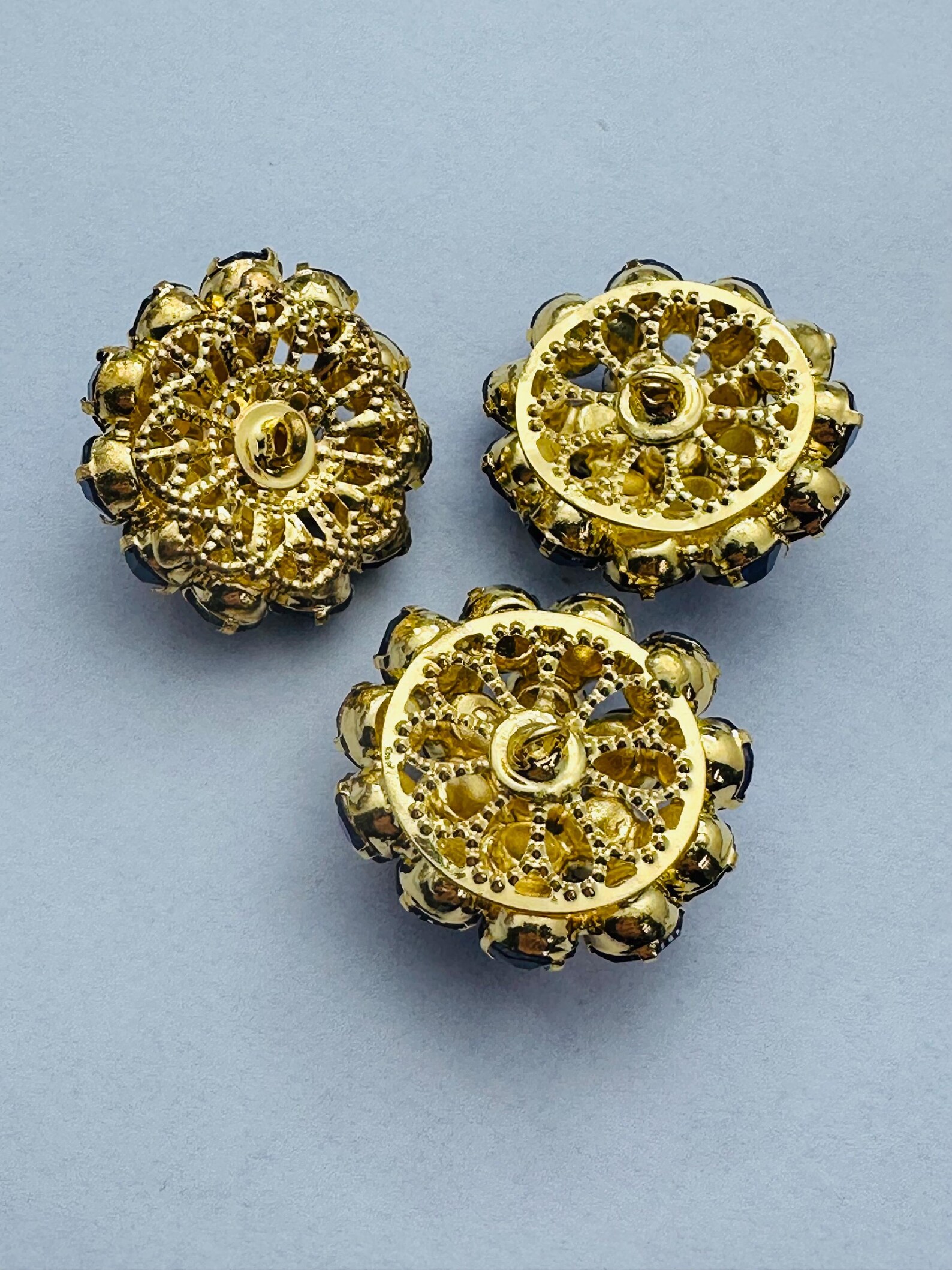 Rhinestone Buttons 26mm Royal Blue in Gold-tone Metal on a Shank a Set ...