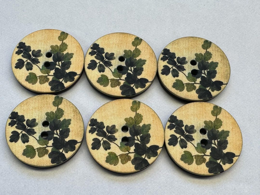 Leaf Design Buttons 35mm Green and Beige Sew Through Sold as a Set of ...