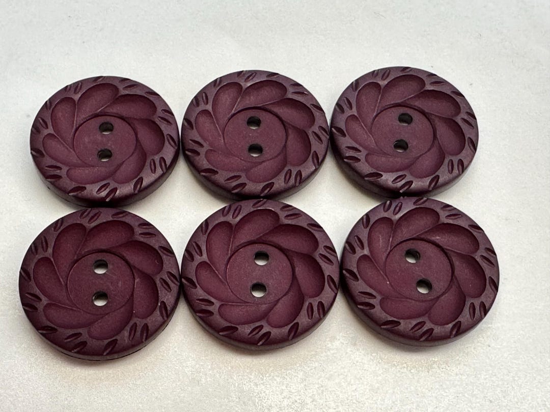 Burgundy Buttons 23mm a Set of Six Matt Sculpted Design - Etsy