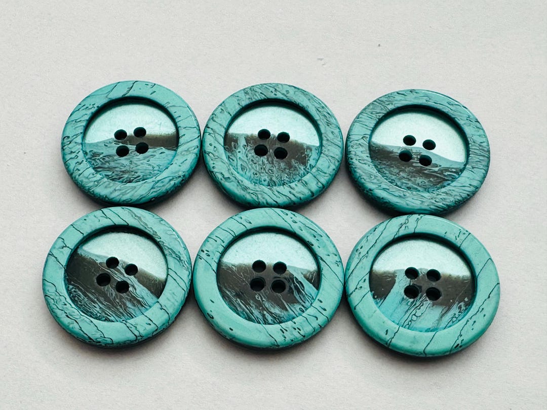 Turquoise Buttons 25mm With Black Detail, Sew-through a Set of Six - Etsy
