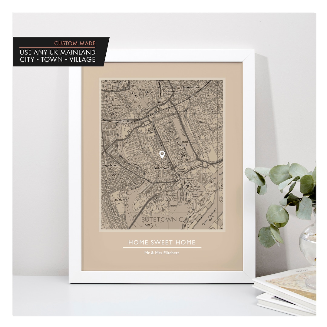Custom Made Personalised Home UK Map Print Handmade Gift for New ...