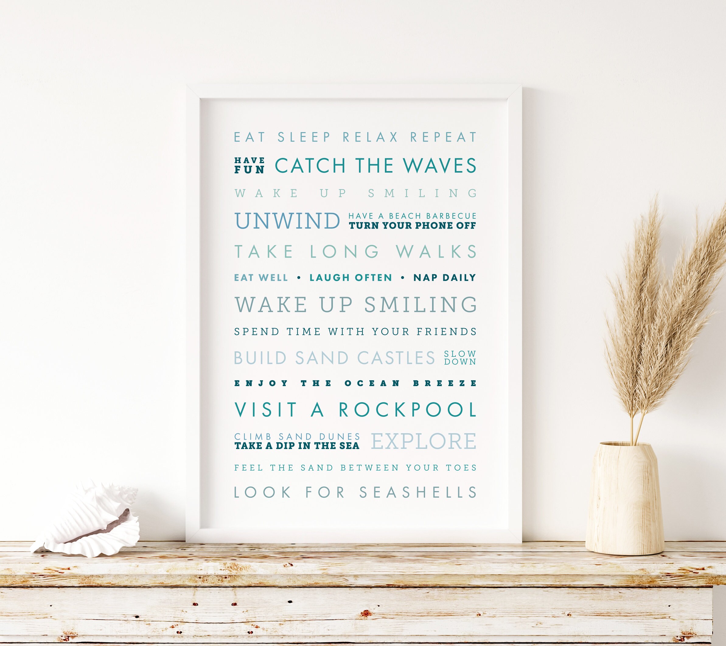 At the Beach Modern Typography Unframed Print, Seaside Home Decor ...
