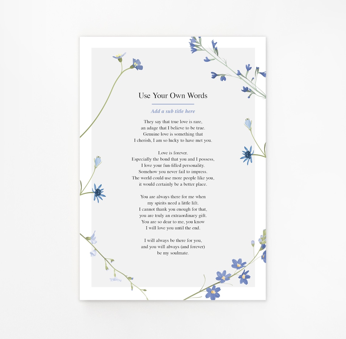 Personalised Floral Illustration Poem Print Use Your Own Words Custom ...