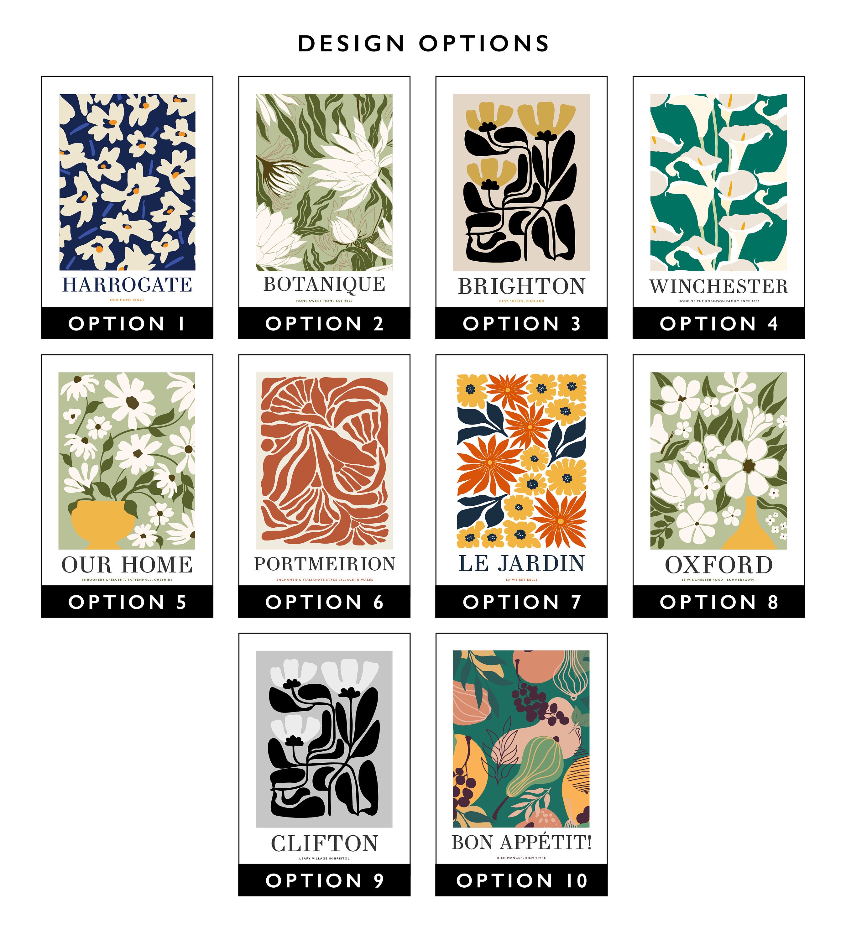 Modern Floral Personalised Custom Made Poster Art Print Home Handmade ...