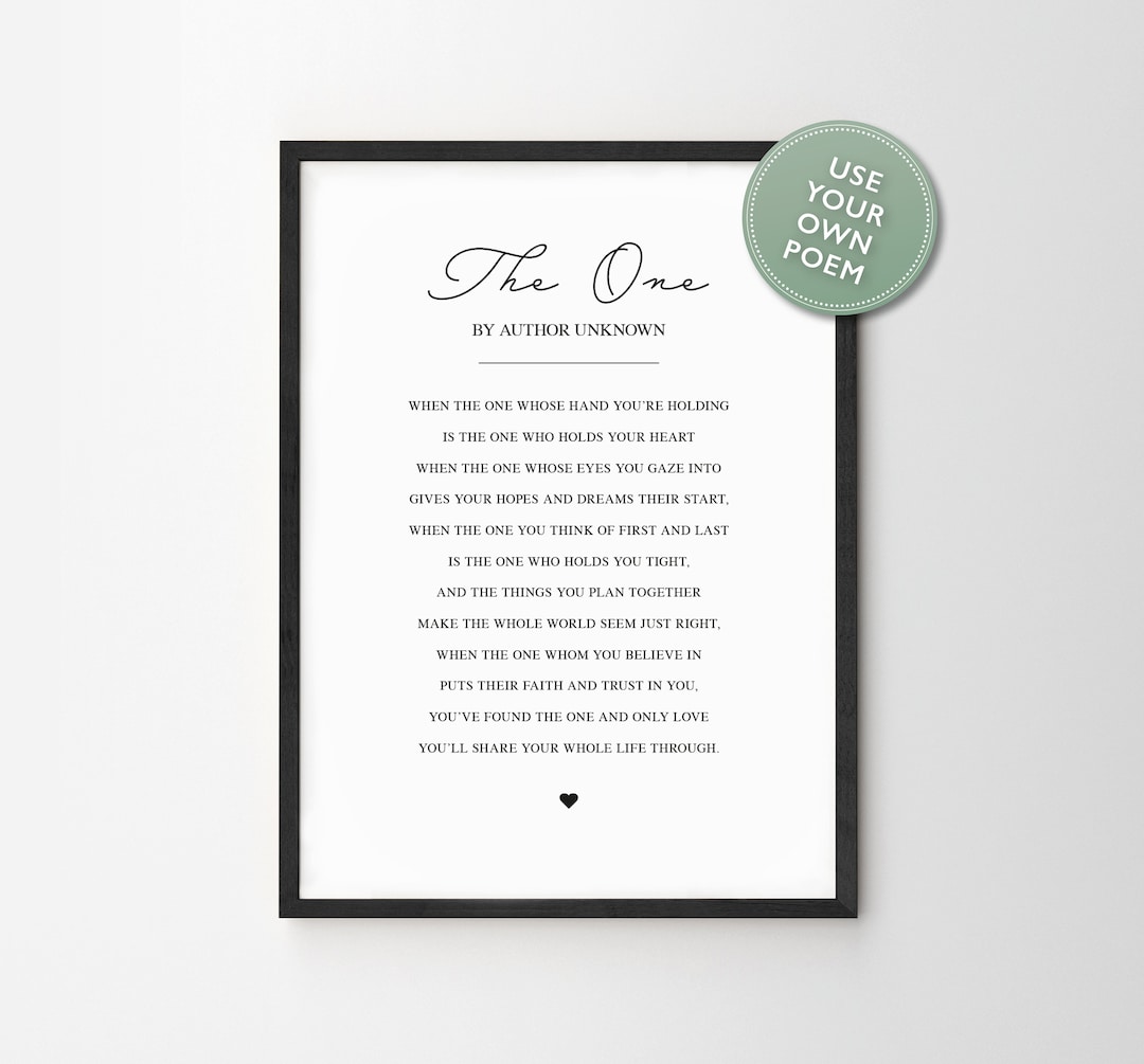 The One Wedding Poem Print Black and White Personalised Use Your Own ...