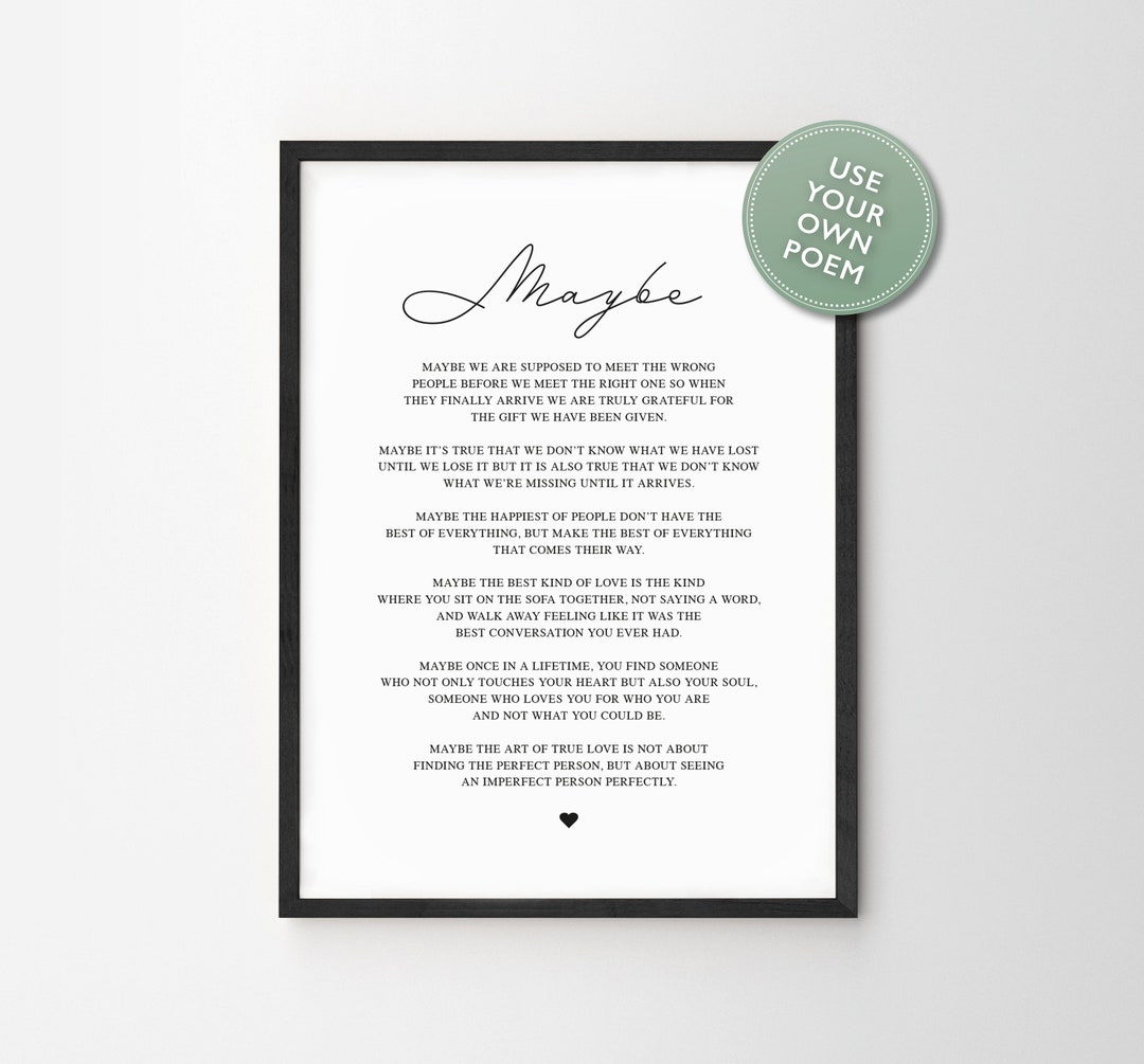 Maybe Wedding Poem Print Black and White Personalised Use Your Own ...