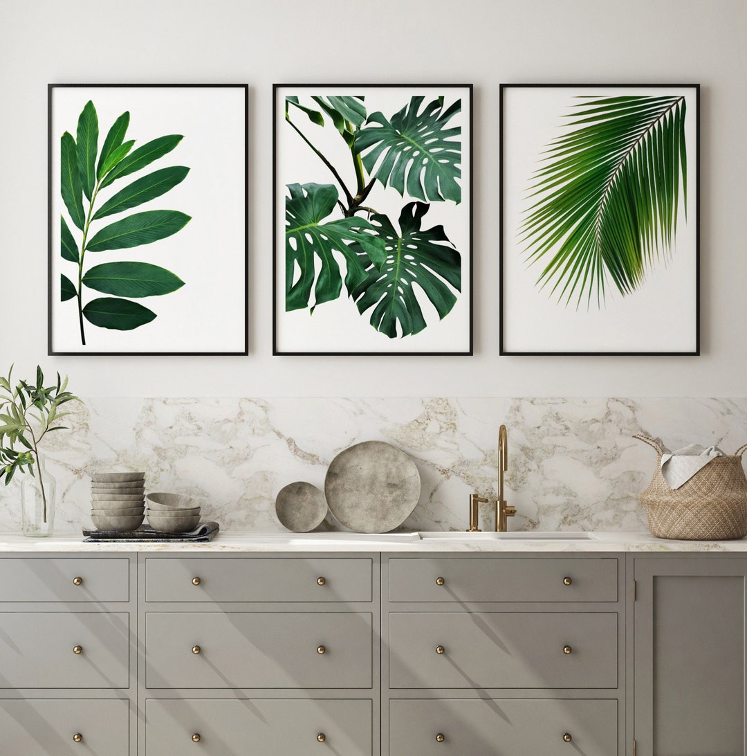 Set of Three Unframed Botanical Green Leaves Prints. Modern Art for ...