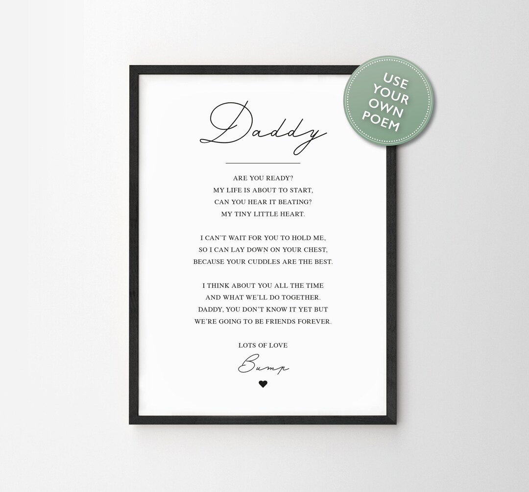Poem for Daddy From Bump Poem Print Black and White Personalised Use ...