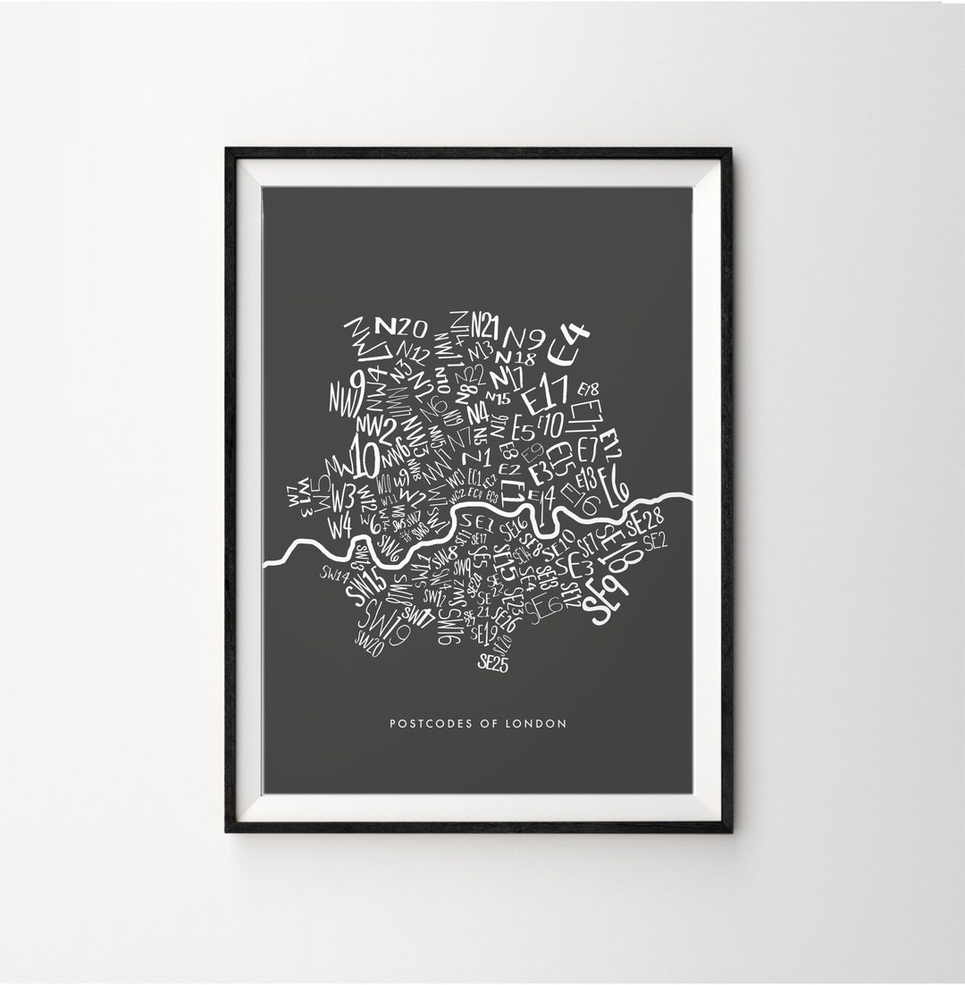 Postcodes of London Black and White Unframed Print Art Home Wall Decor ...