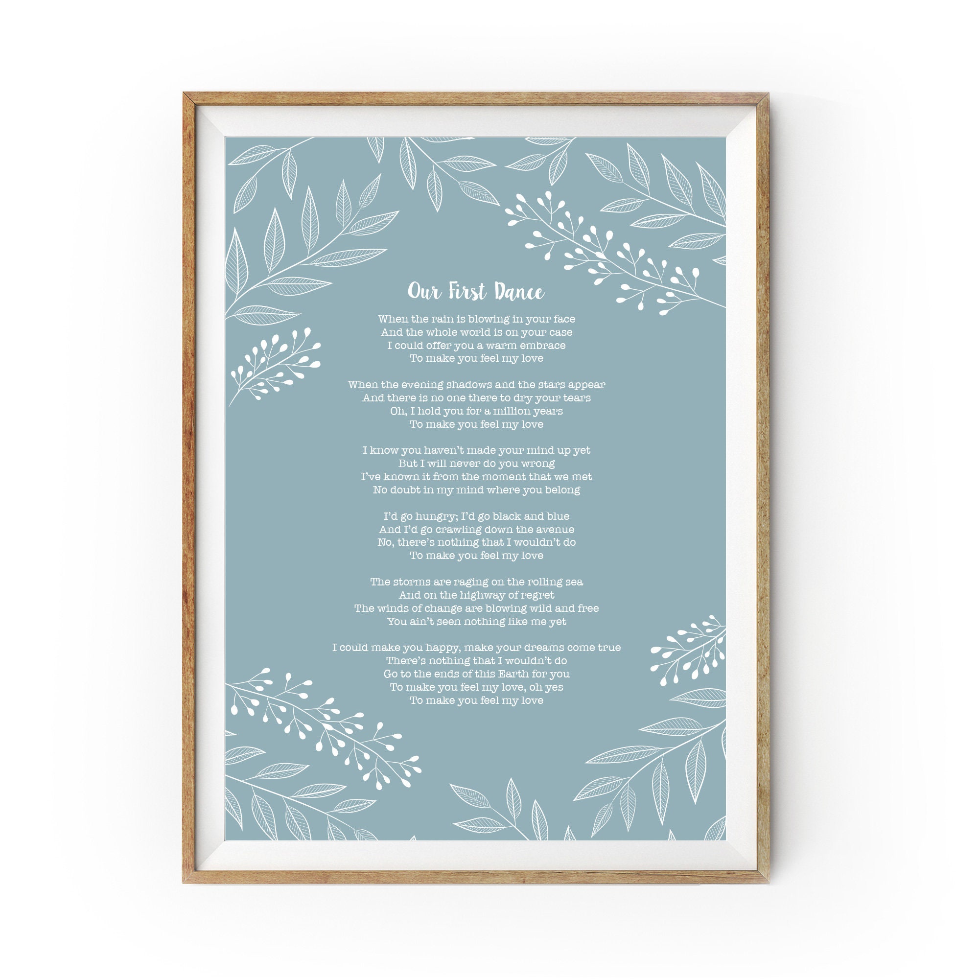 Blue Floral Personalised Words Print. Use Your Own Poem, Lyrics ...