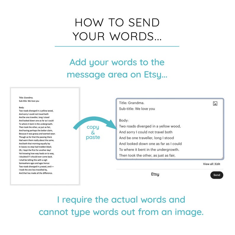 Custom Made Personalised Print. Use Your Own Words. Favourite Poem ...