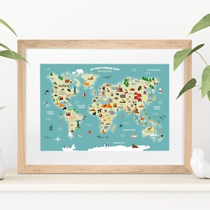 My First World Map Personalised Print - Custom Made Landmark, Animal ...
