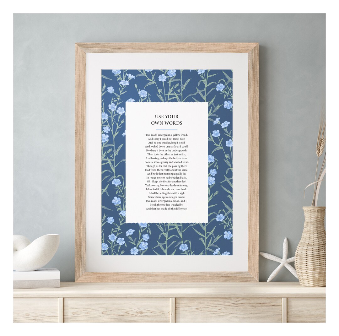 Custom Made Blue Floral Pattern Poem Print Framed Art Gift Wedding ...