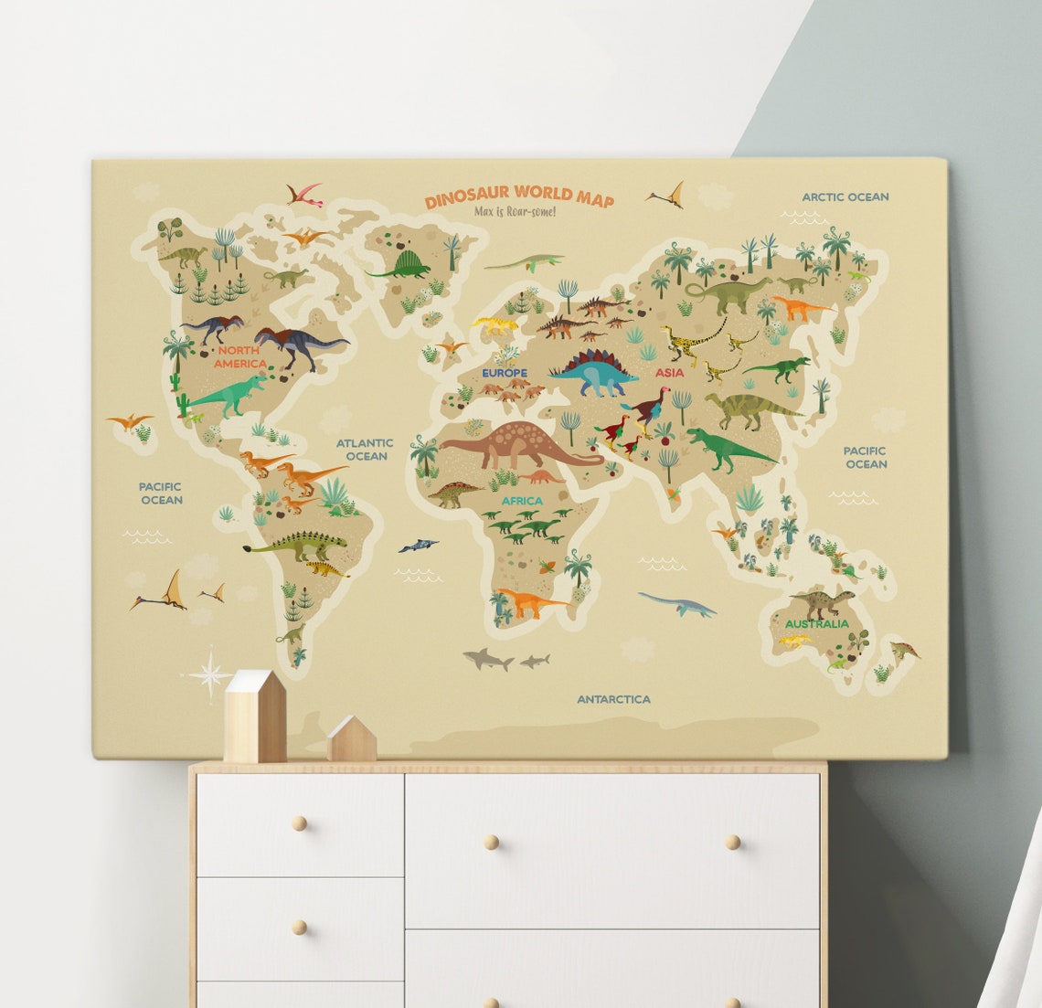 Dinosaur World Map Personalised Print Custom Made Landmark - Etsy