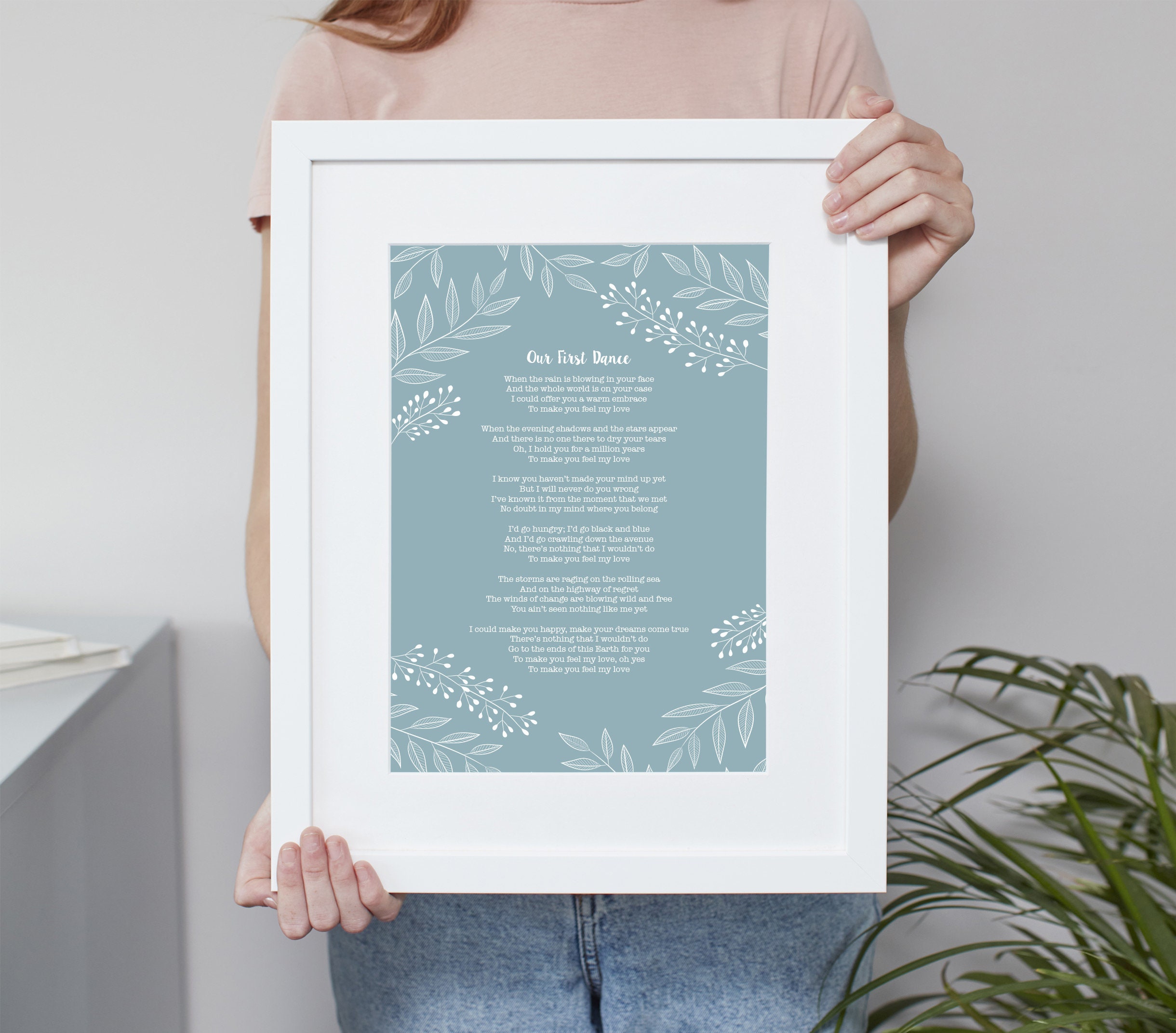 Blue Floral Personalised Words Print. Use Your Own Poem, Lyrics ...
