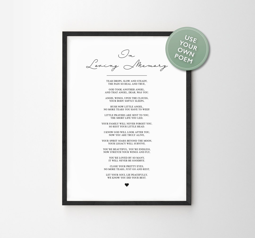 In Loving Memory Poem Print Black and White Personalised Use Your Own ...