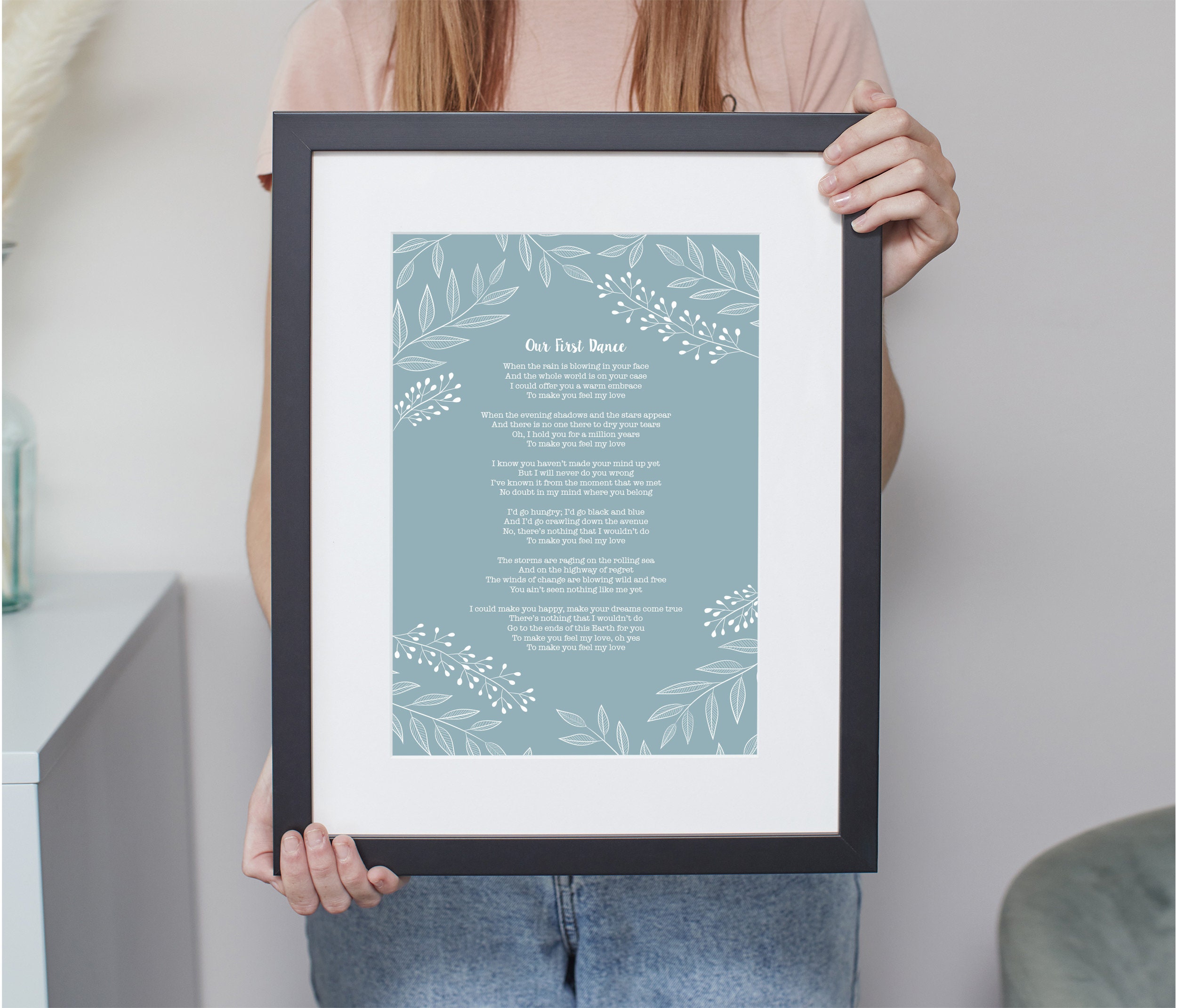Blue Floral Personalised Words Print. Use Your Own Poem, Lyrics ...