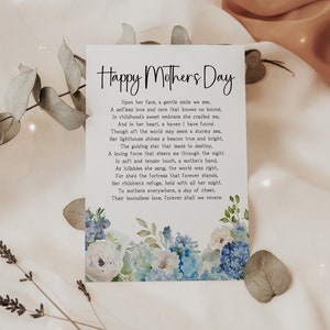 Mother's Day Poem Card | Printable Mother's Day Floral Card PDF | Card ...
