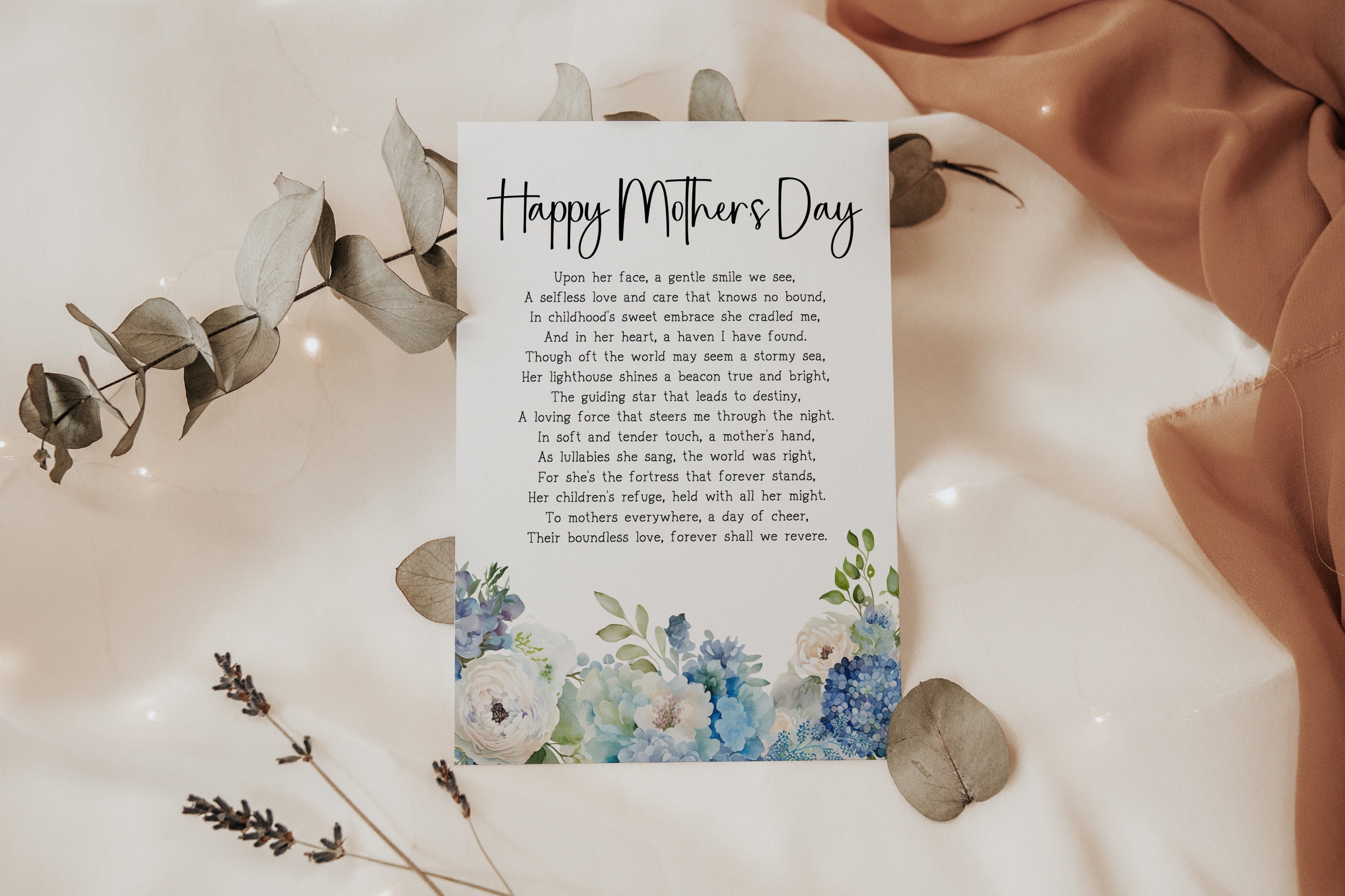 Mother's Day Poem Card Printable Mother's Day Floral Card PDF Card for ...